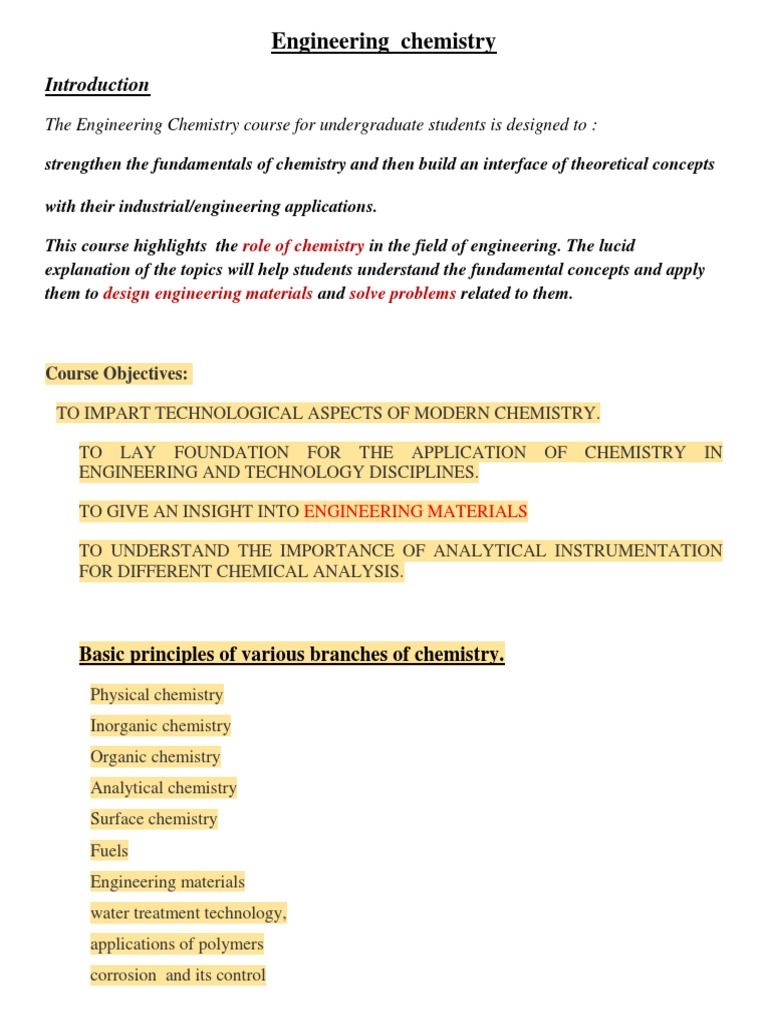 Intro To Engg Chem Lec 1 | PDF | Engineering | Corrosion