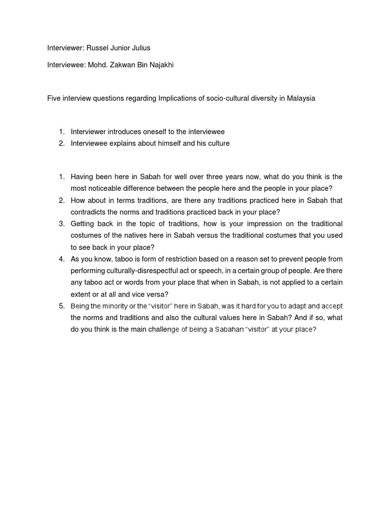 Socio Cultural Interview Questions | PDF