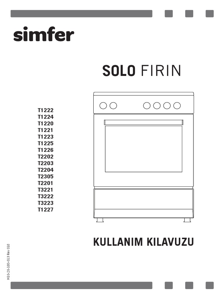 Simfer 1220 Solo Fırın KULLANIM KILAVUZU User Manual | PDF