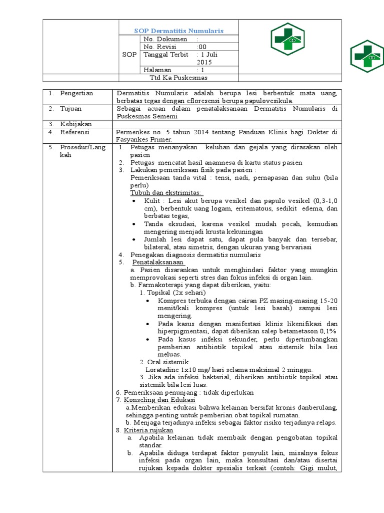 Sop Dermatitis Numularis | PDF