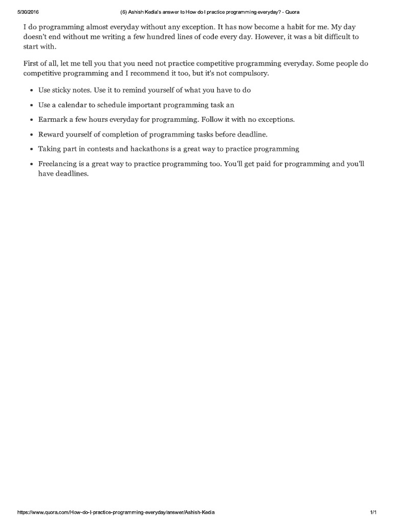 Ashish Kedia's Answer To How Do I Practice Programming Everyday | PDF