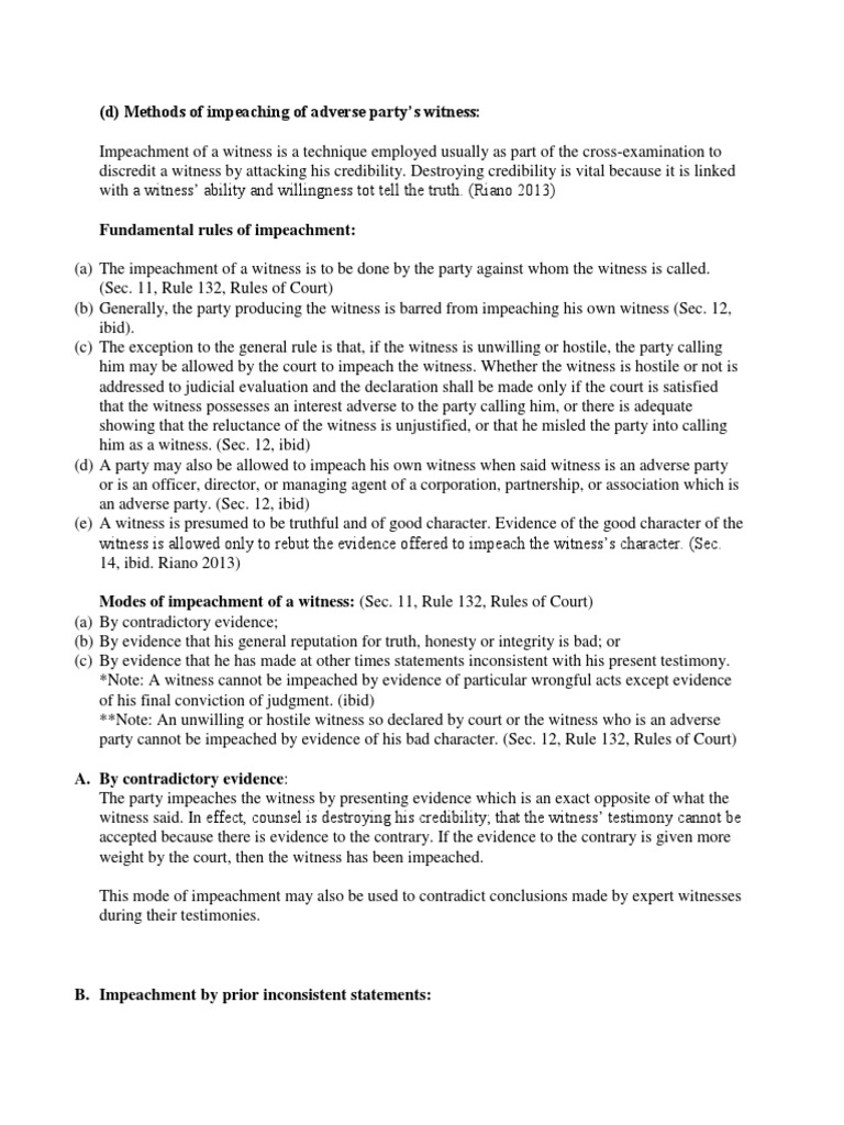 Witness impeachment methods | PDF | Witness Impeachment | Witness