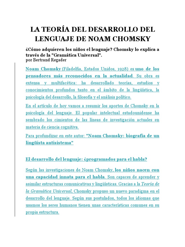La Teoría Del Desarrollo Del Lenguaje de Noam Chomsky | PDF | Noam Chomsky | Aquisición de idioma