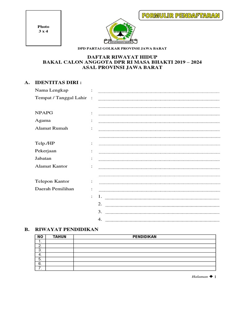 Form Caleg DPR | PDF