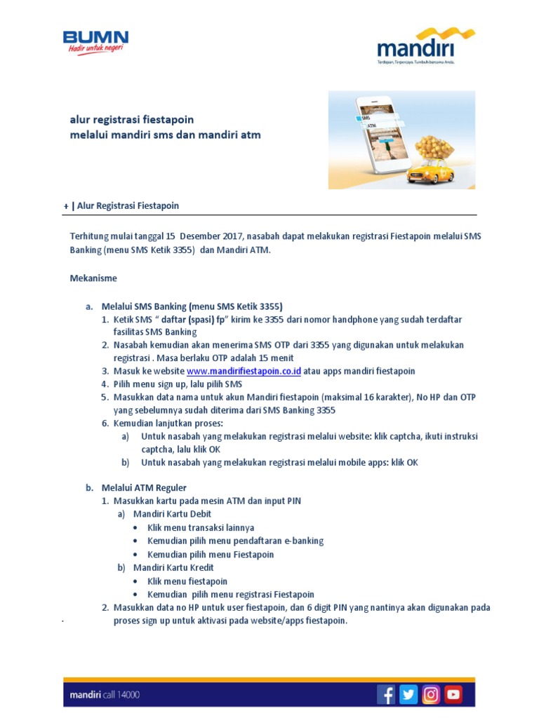 FAQ Registrasi Fiestapoin Melalui Mandiri ATM Mandiri SMS | PDF