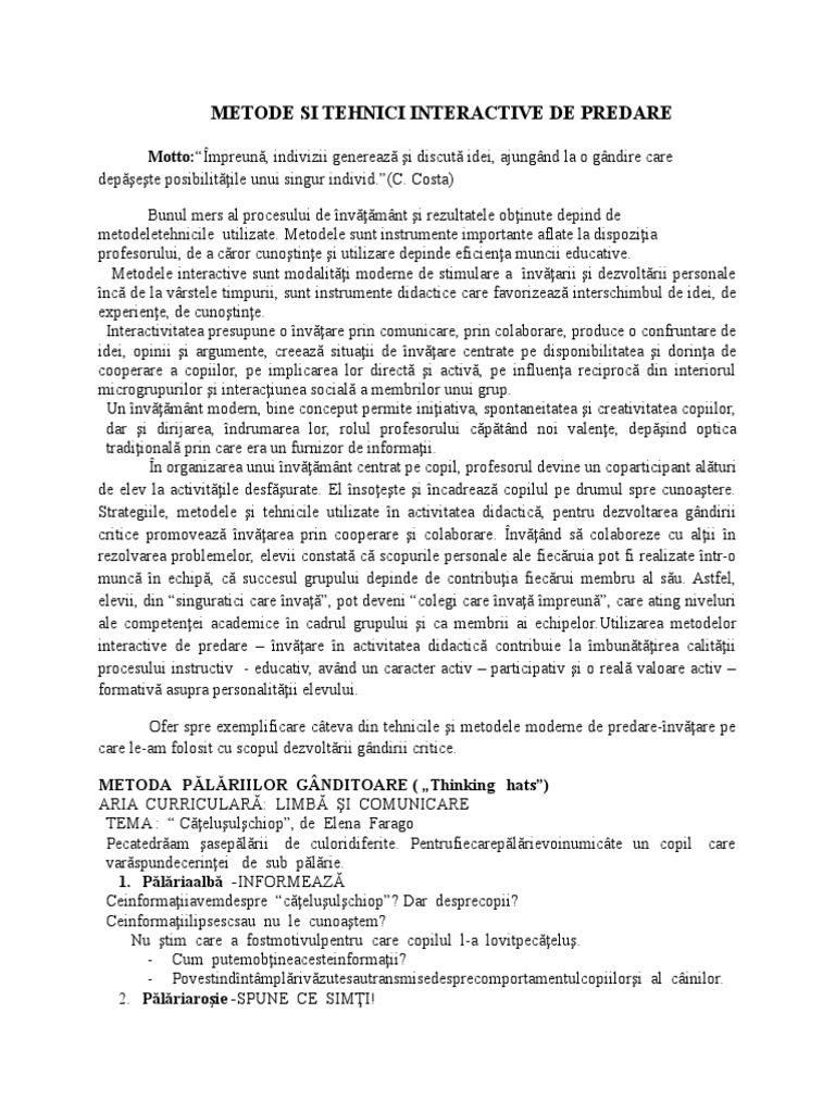 Metode Si Tehnici Interactive de Predare | PDF