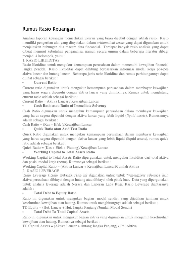 Rumus Rasio Keuangan | PDF
