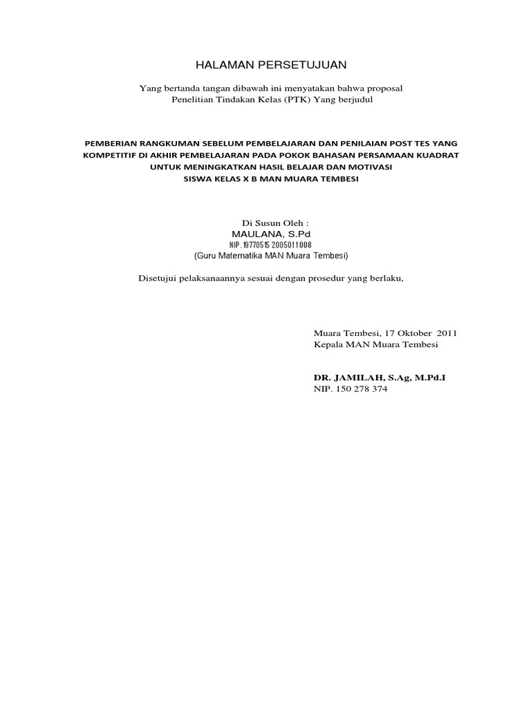 Halaman Persetujuan PTK | PDF