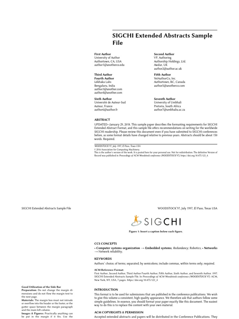 SIGCHI Extended Abstracts Sample File | PDF | Portable Document Format | Citation