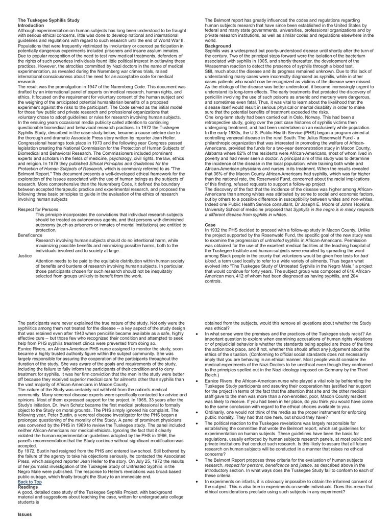 The Tuskegee Syphilis Study | PDF | Health Sciences | Medicine