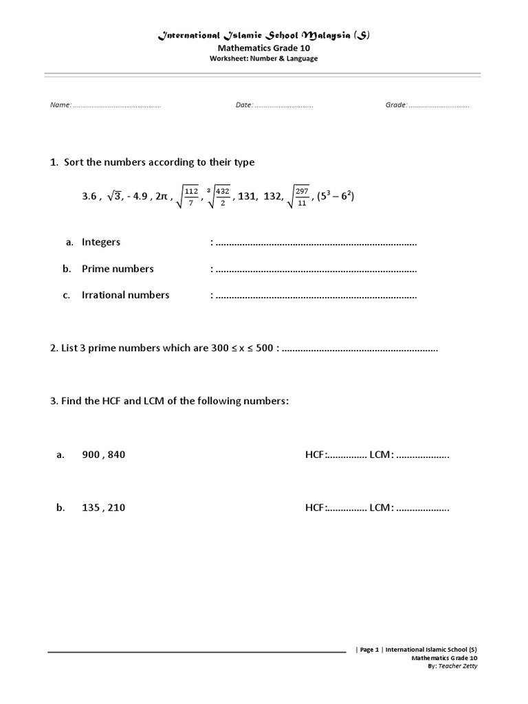 Worksheet G10 - Number & Language | PDF | Discrete Mathematics ...