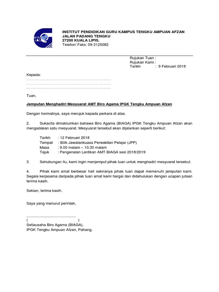 Surat Jemputan Mesyuarat | PDF