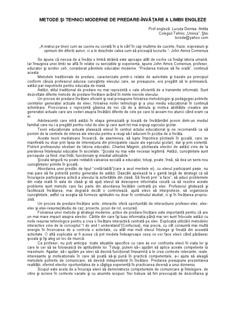 Metode Şi Tehnici Moderne de Predare | PDF