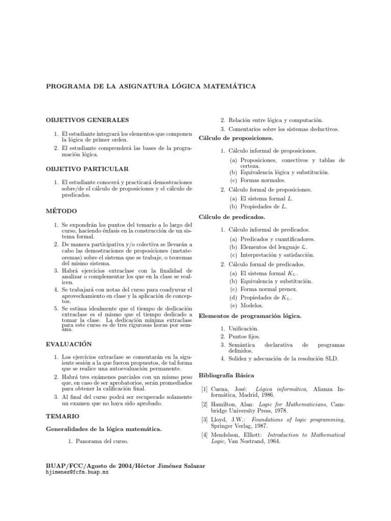 Logica Matematica Programa | PDF | Lógica de primer orden | Proposición