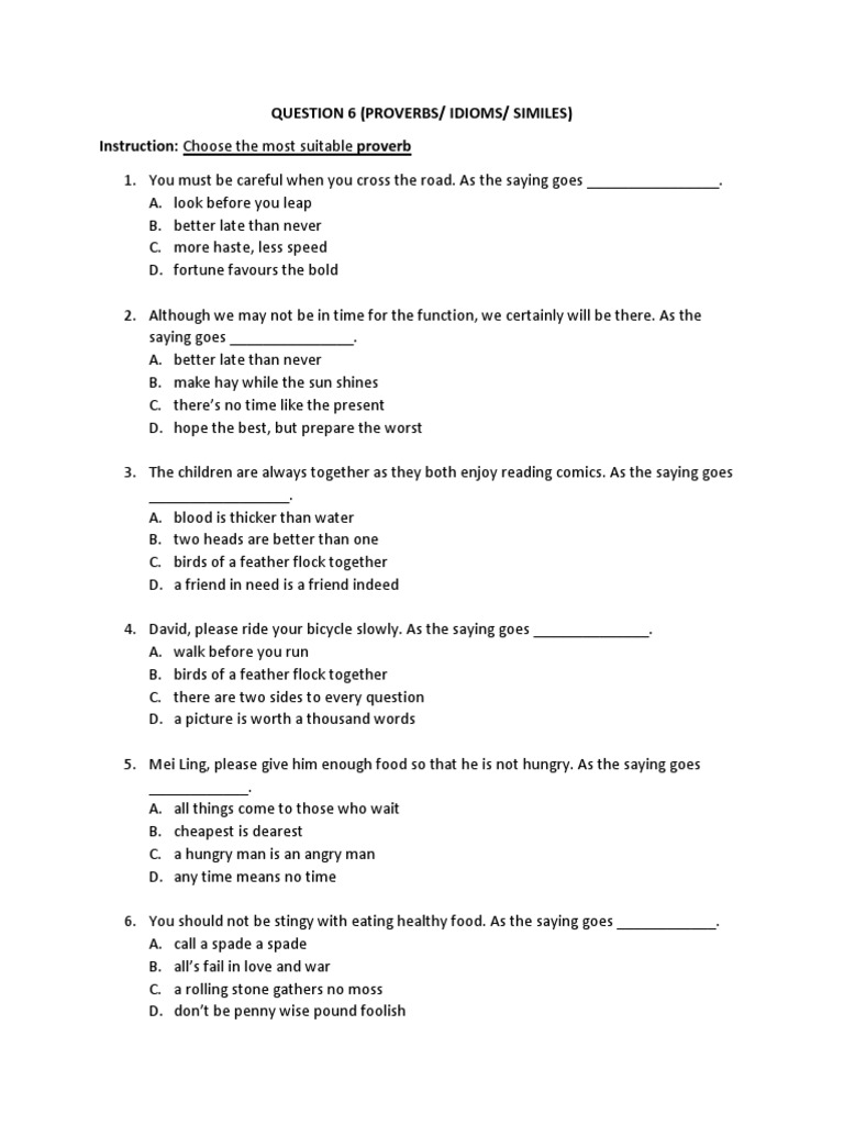 Question 6 Exercises of Proverbs | PDF