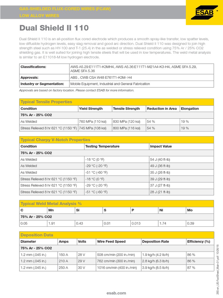 Esab, Dual Shield II 110 (265-En - US-FactSheet - Main-01) (26.10.16 ...