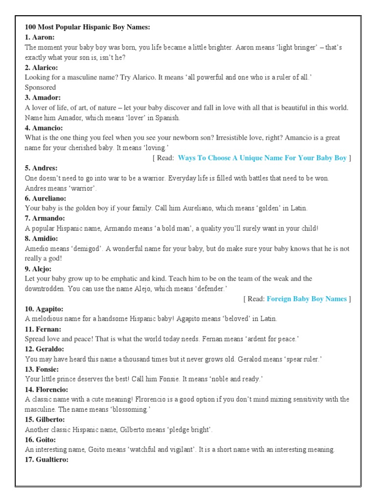 100 Most Popular Hispanic Boy Names | PDF | Religion And Belief
