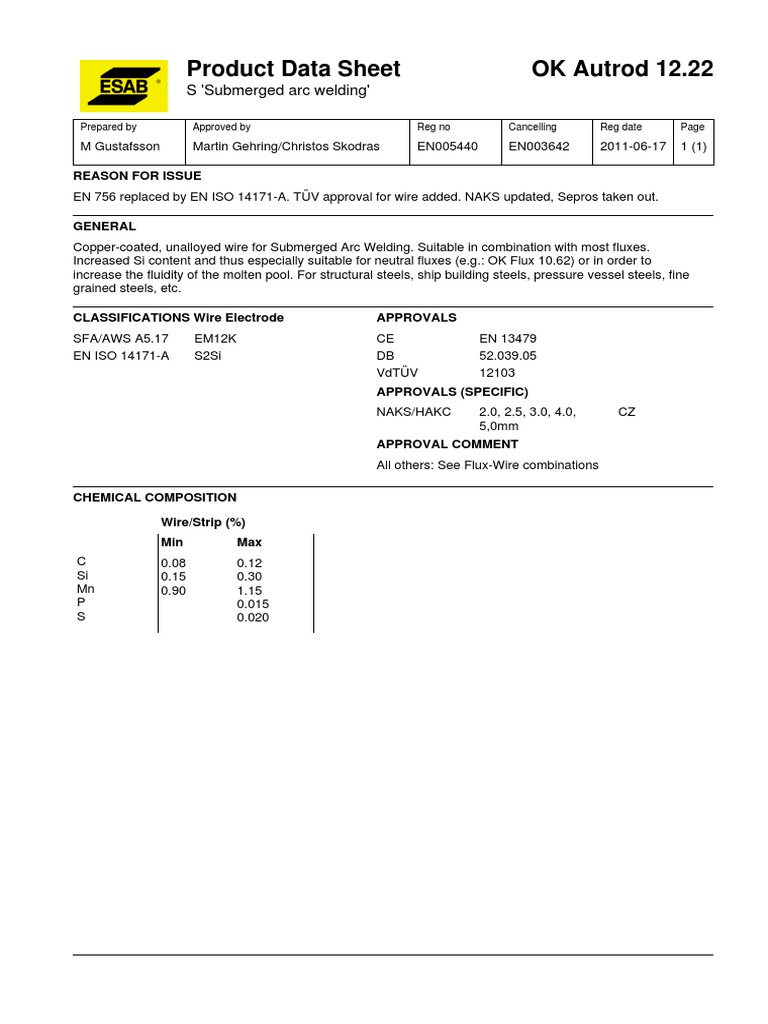 Esab, OK Autrod 12.22 (1222252800) | PDF