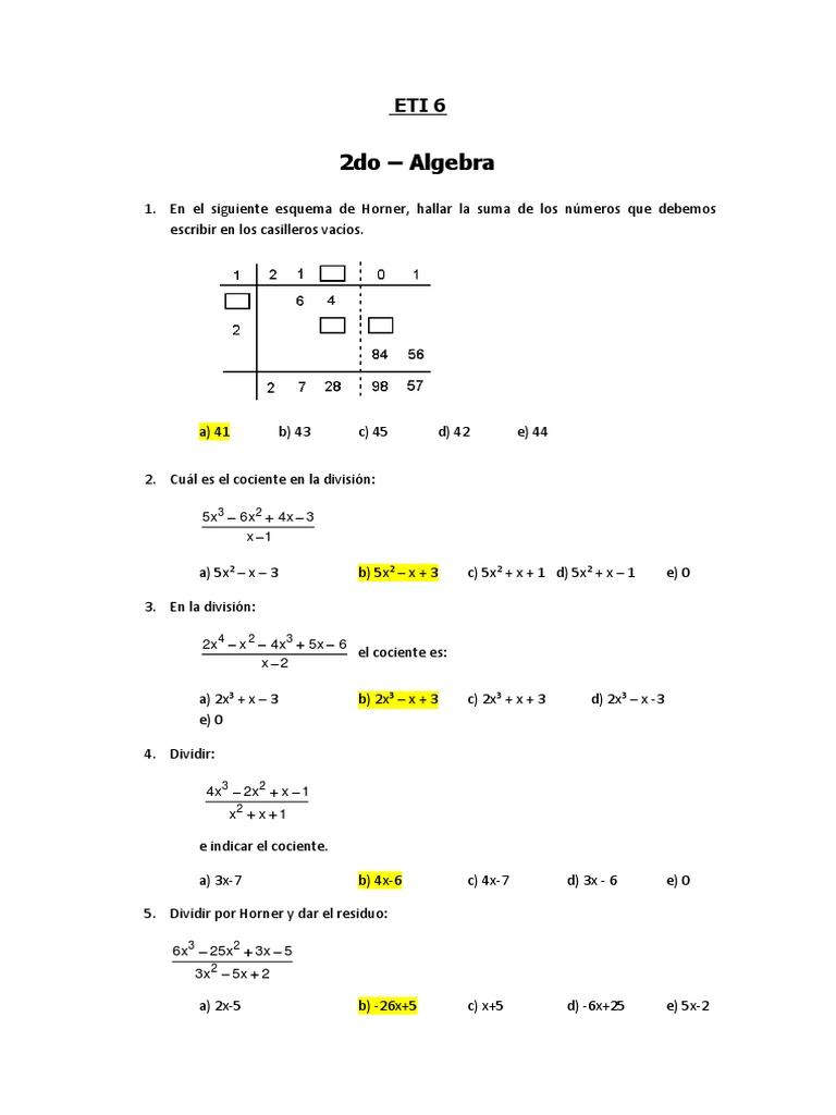 Títulos representativos de documentos de ejercicios de álgebra | PDF ...