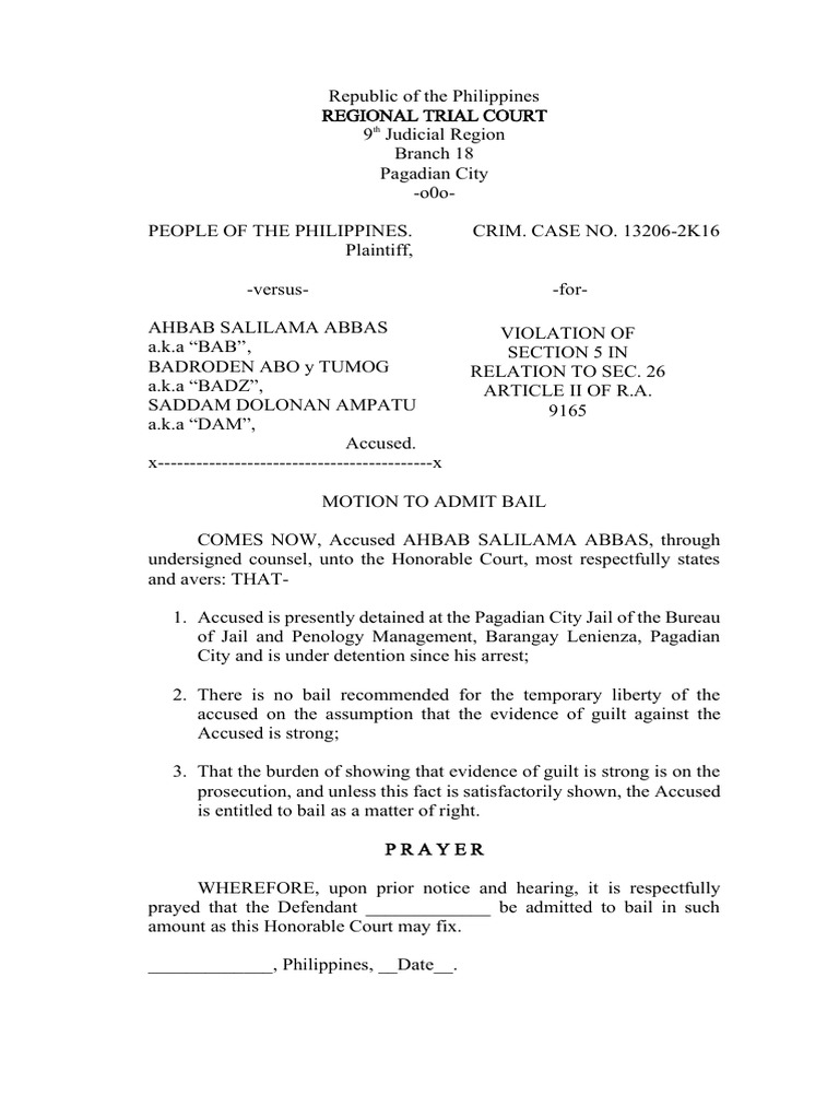 Motion For Bail | PDF | Bail | Prosecutor