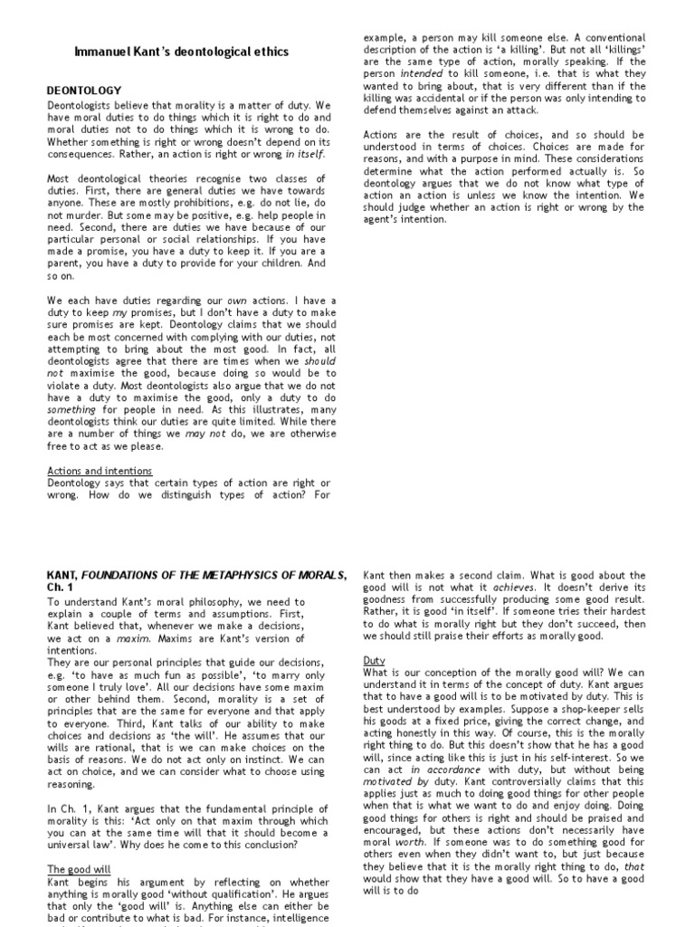 Kants Deontological Ethics | PDF | Immanuel Kant | Reason