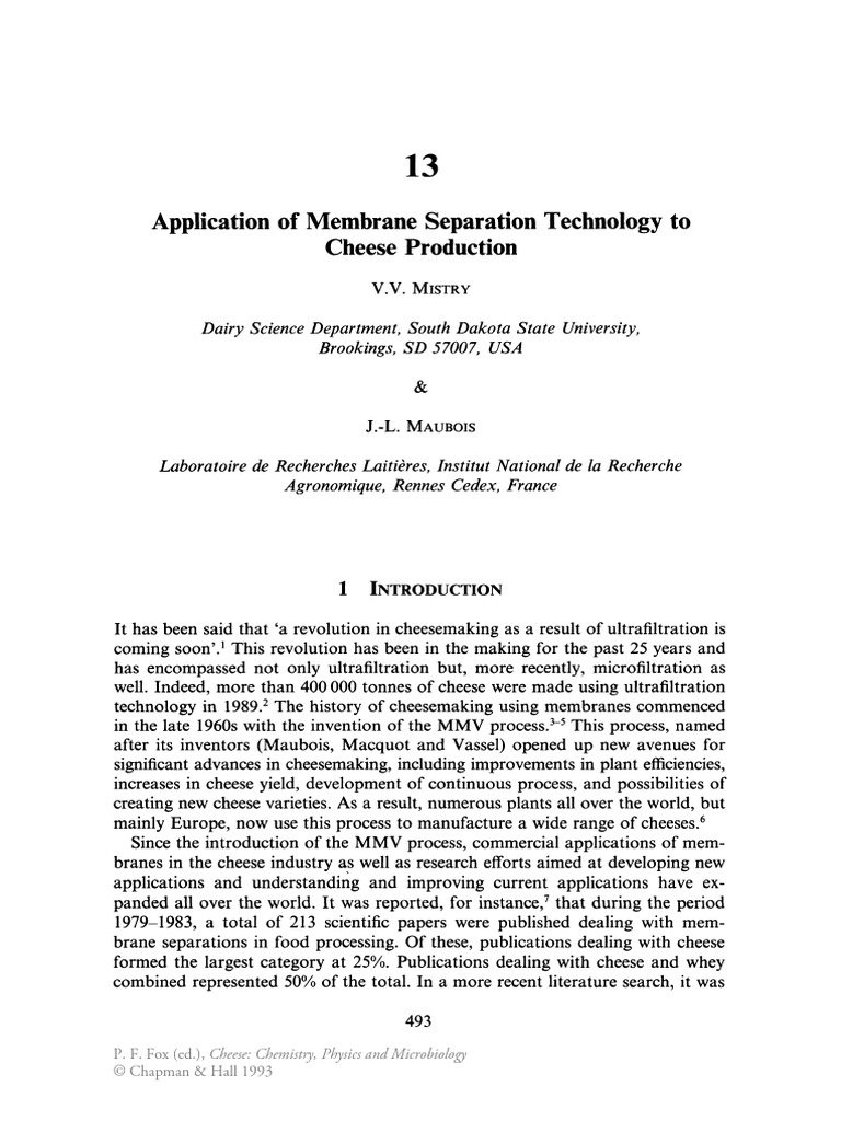 Application of Membrane Separation Technology To Cheese Production ...