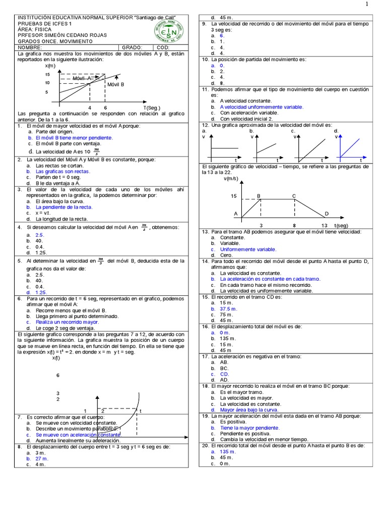 Movimiento Icfes 2006 | PDF | Velocidad | Aceleración