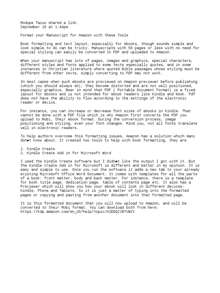 Format Your Manuscript For Amazon With These Tools | PDF | Portable ...