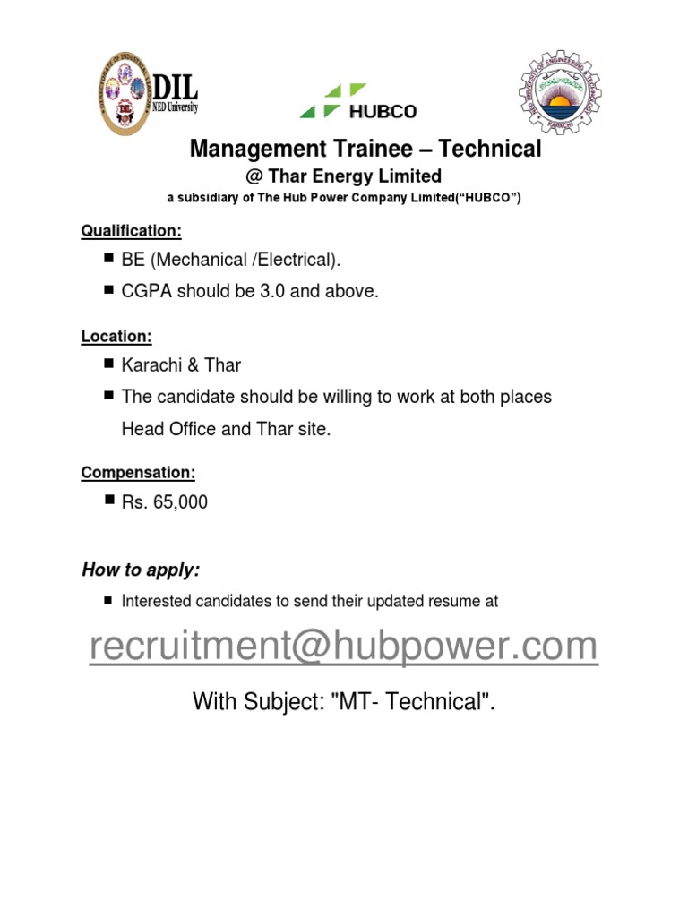 Hubco Management Trainee - Technical | PDF | Science | Engineering