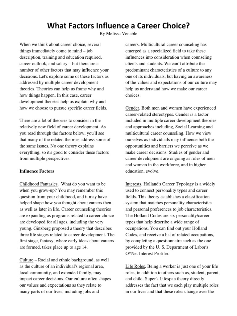Factors Influencing Career Choices | PDF | Gender | Gender Studies