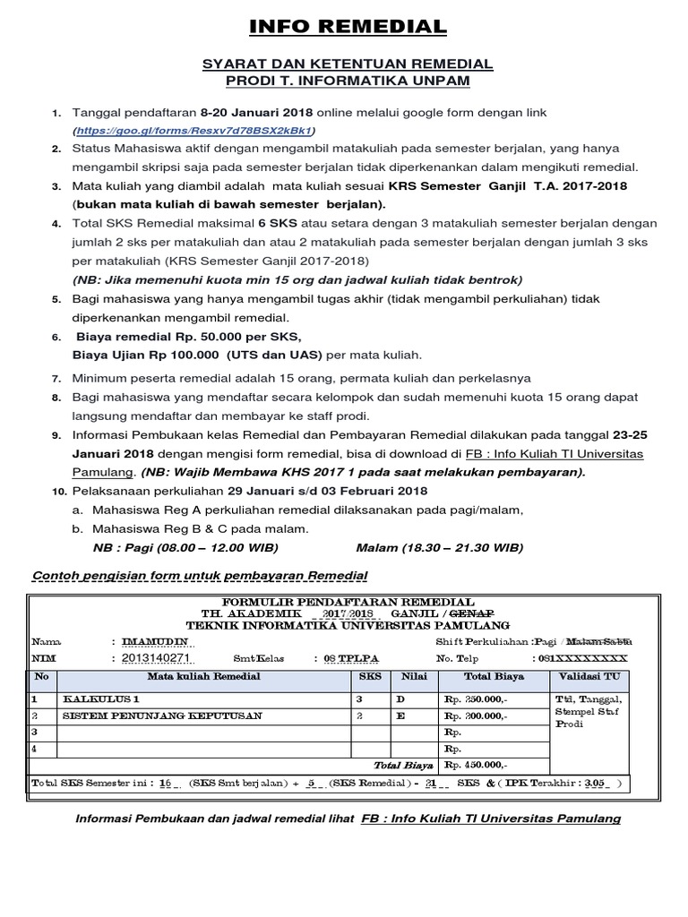 Syarat Dan Ketentuan Remedial