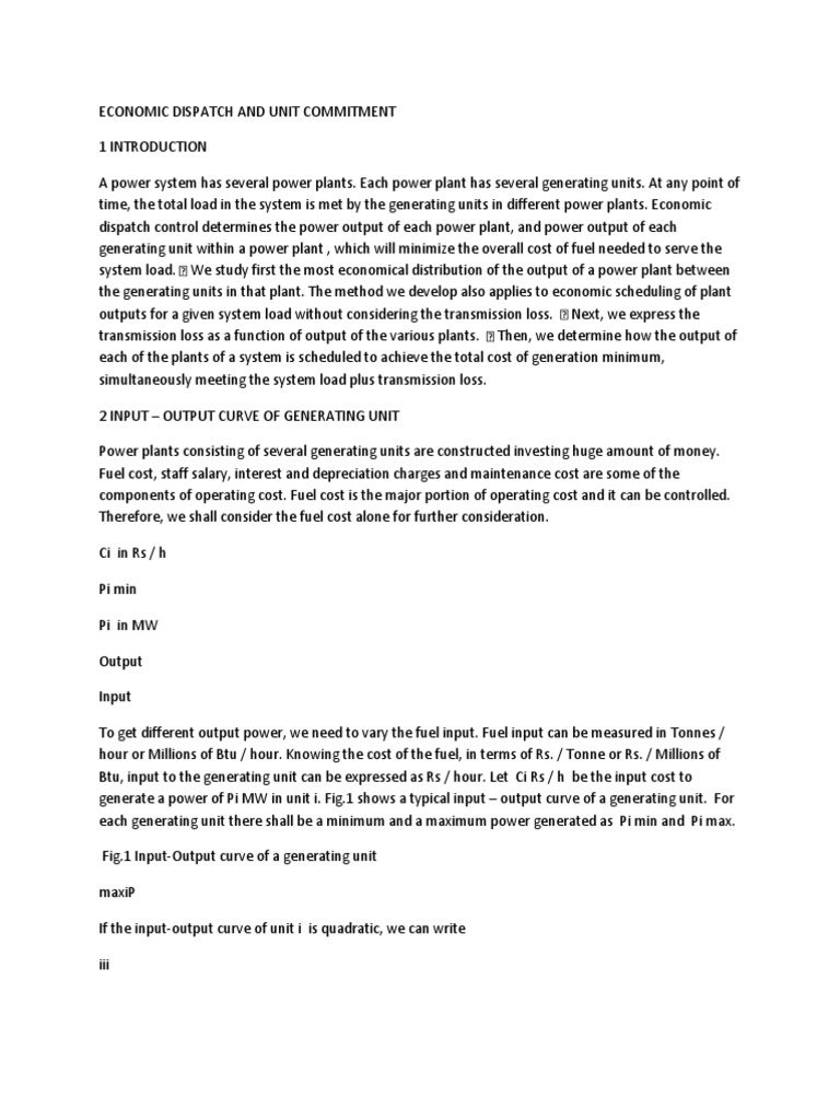 Economic Dispatch and Unit Commitment | PDF | Power Station ...