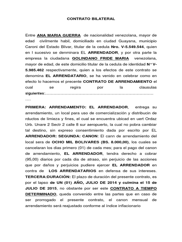 Contrato Bilateral modelo | Venezuela | Gobierno | Prueba gratuita de ...