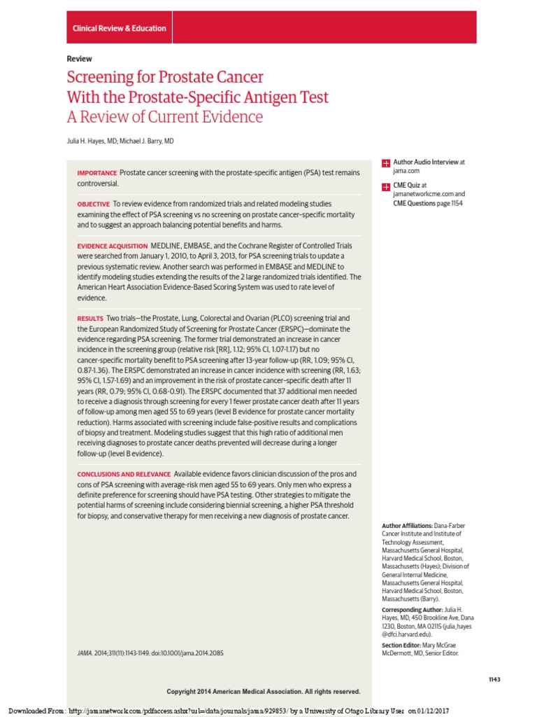 Screening For Prostate Cancer With The Prostate-Specific Antigen Test A ...