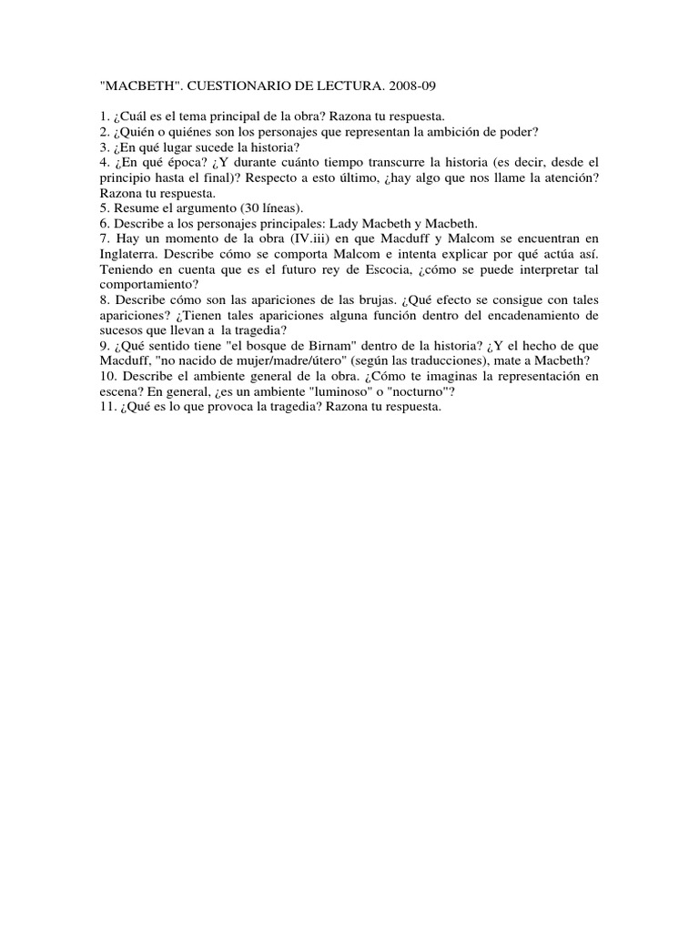 Análisis de "Macbeth" y sus personajes | PDF | Clásicos