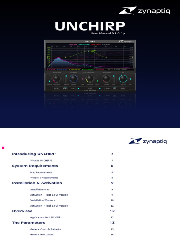 Zynaptiq UNCHIRP Manual | PDF | Equalization (Audio) | Electrical Engineering