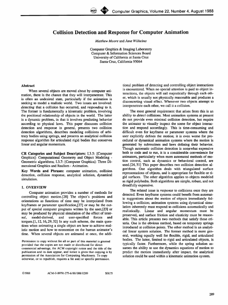 Collision Detection and Response For Computer Animation | PDF ...