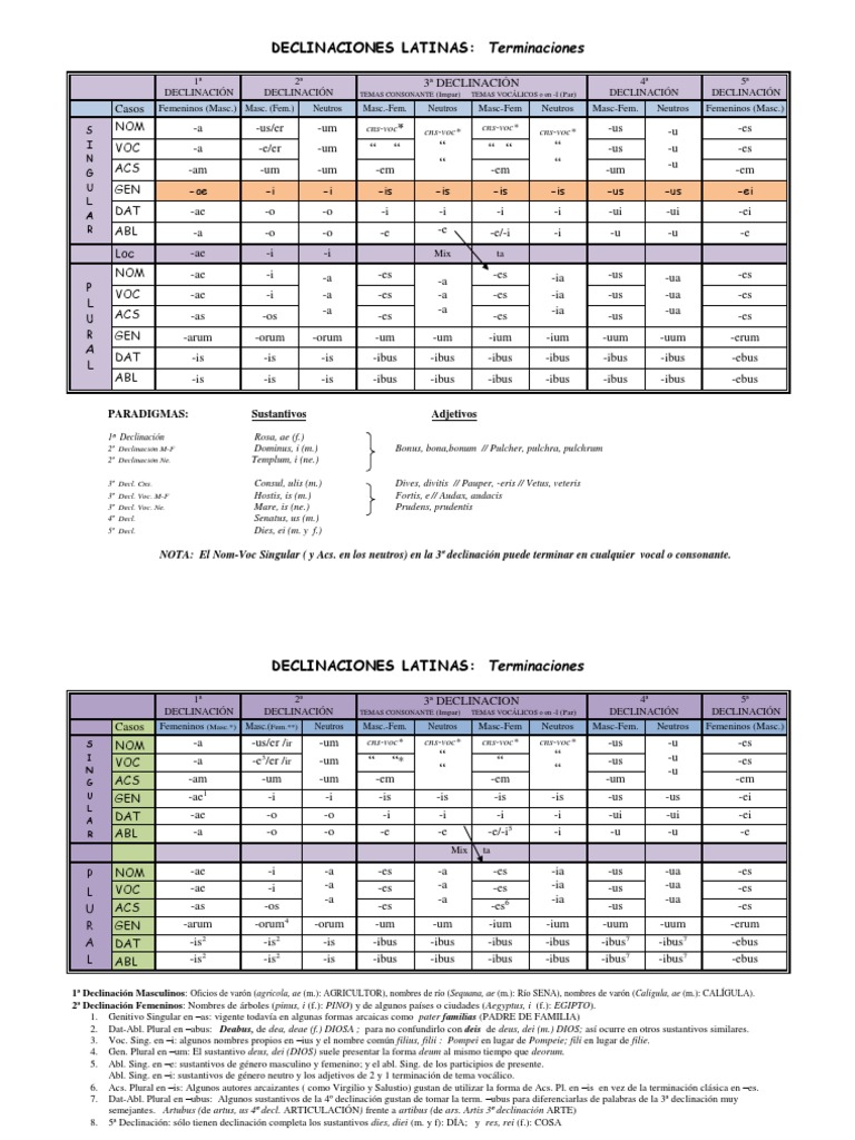 Declinaciones Latinas Color | PDF | Género gramatical | Sustantivo