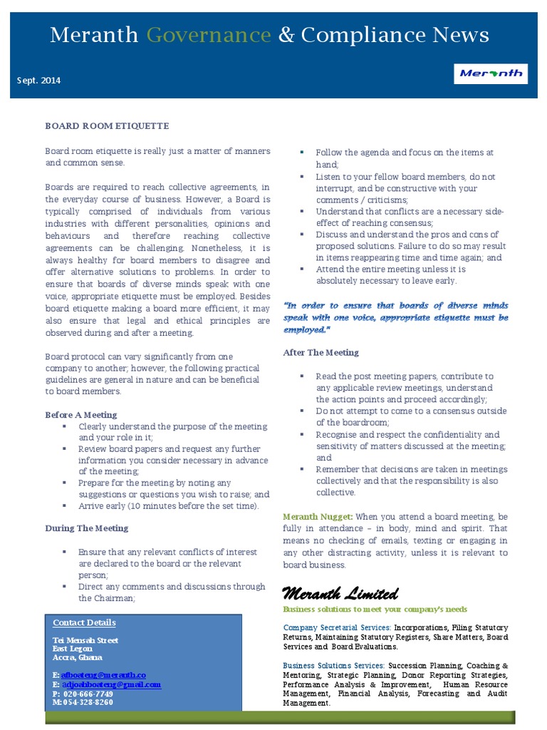 Boardroom Etiquette Guidelines | PDF | Consensus Decision Making ...