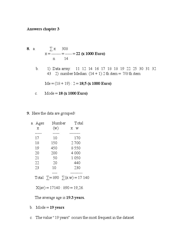 (Answer Ch3) Chapter 3 Answers 8-11 | PDF | Median | Mode (Statistics)