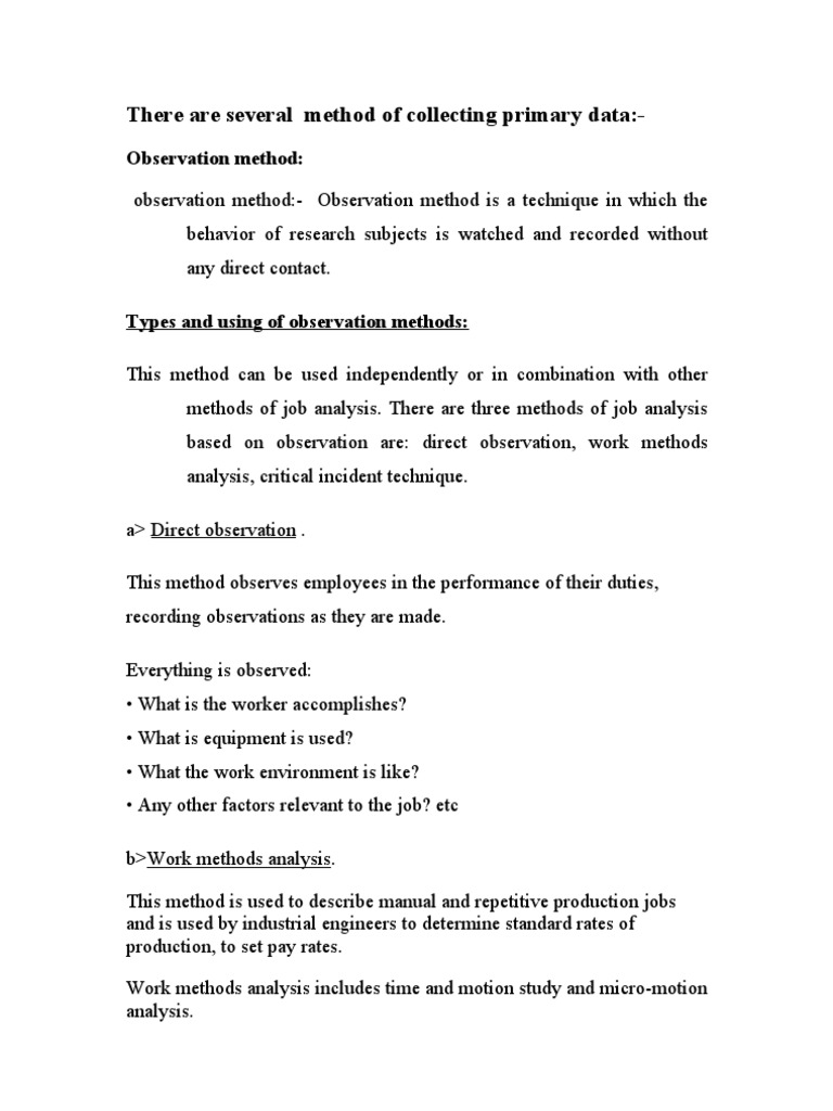 Primary Data Collection | PDF | Observation | Survey Methodology