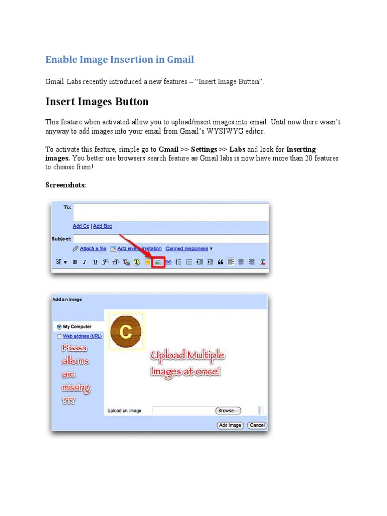 Enable Image Insertion in Gmail | PDF | Computers