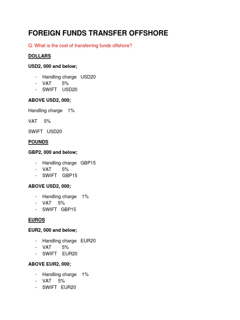 Foreign Funds Transfer Offshore: Q. What Is The Cost of Transferring ...