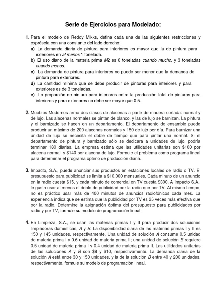 Serie de Ejercicios Modelado | PDF | Presupuesto | Publicidad