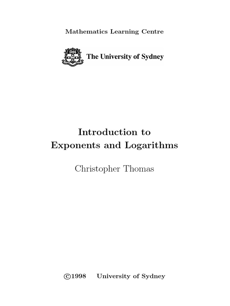 Introduction To Exponents And Logarithms Christopher Thomas Pdf