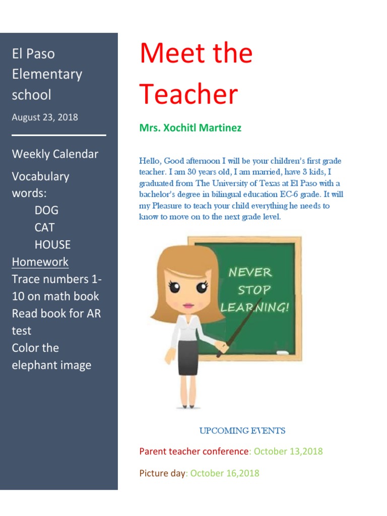 Meet The Teacher Newsletter Edt 3371 | PDF