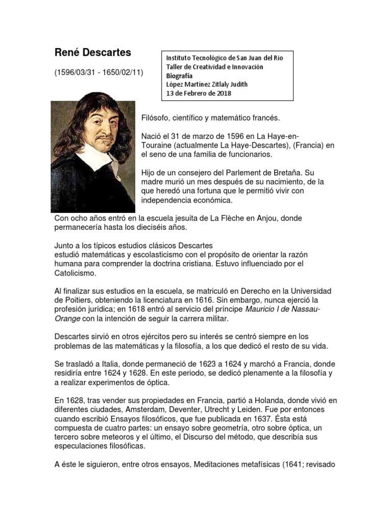 René Descartes (Biografia) | PDF | René Descartes | Certeza