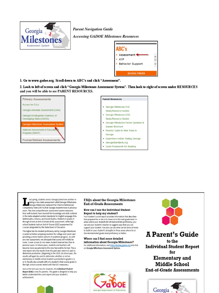 Parent Navigation Guide Accessing GADOE Milestones Resources | PDF ...