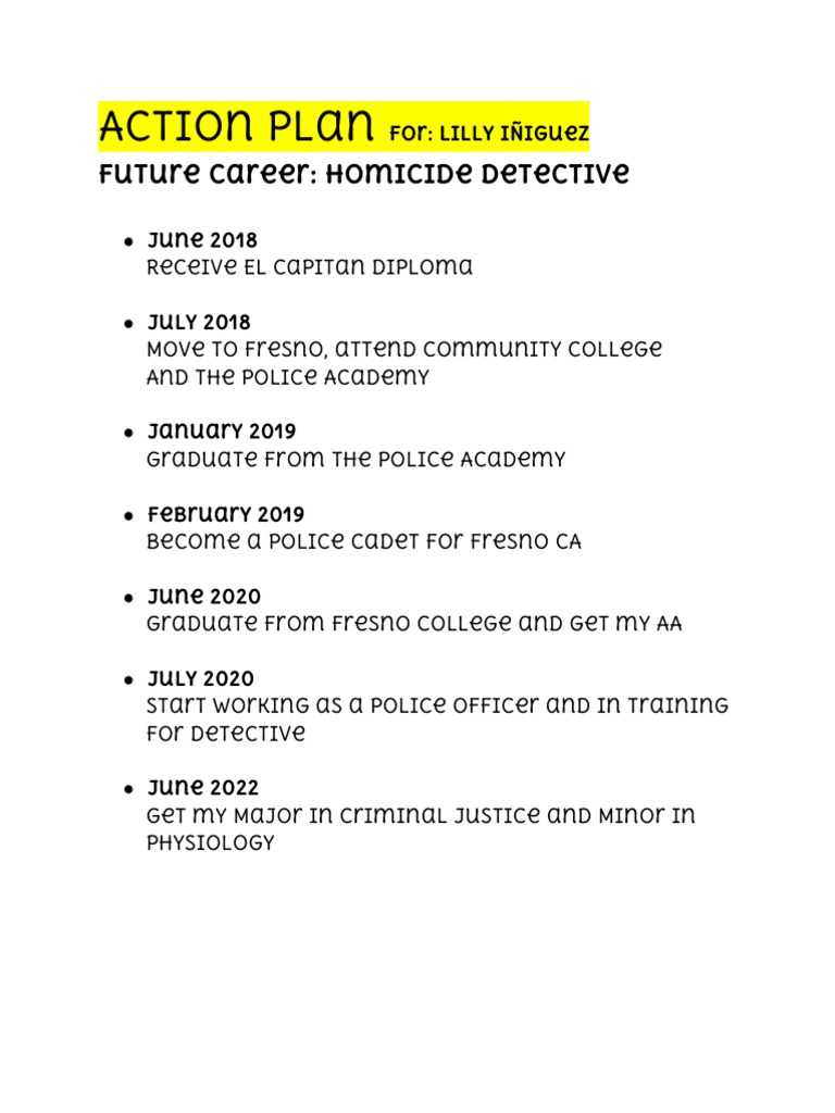 Action Plan : Future Career: Homicide Detective | PDF