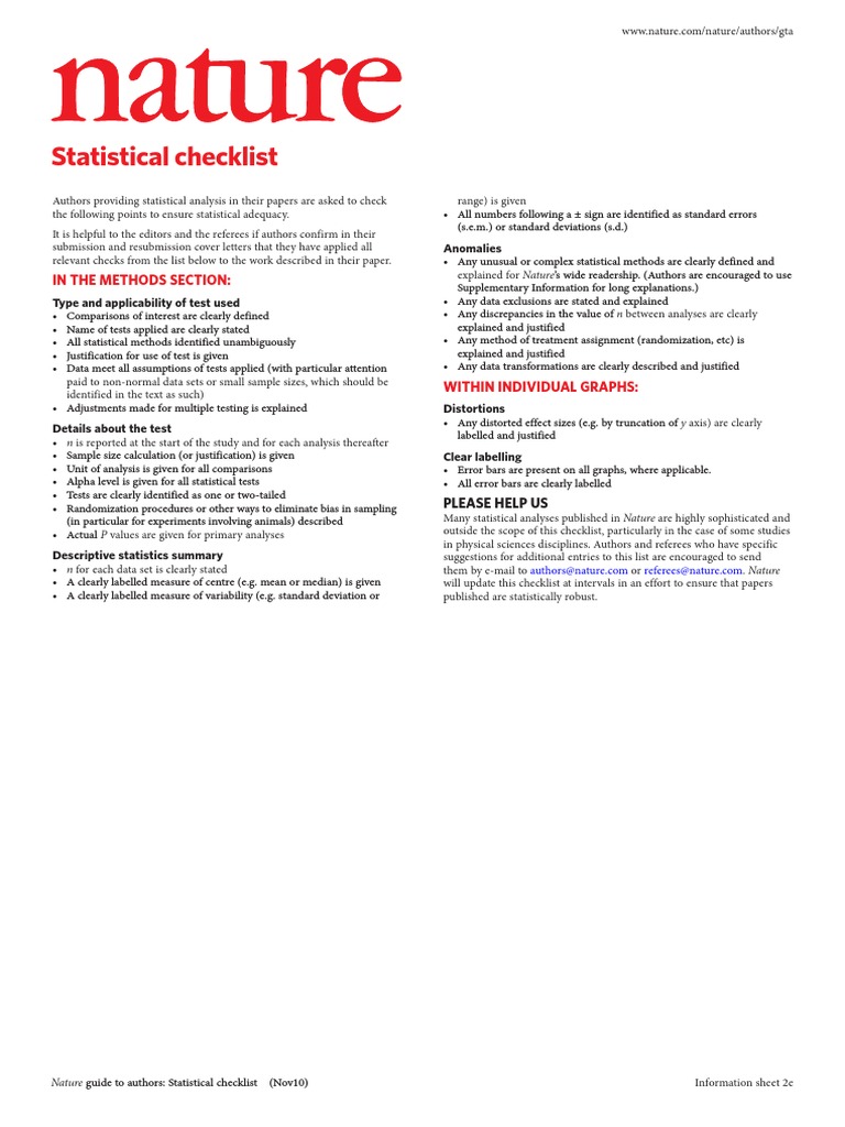 2e Statistical Checklist | PDF | Statistical Hypothesis Testing ...